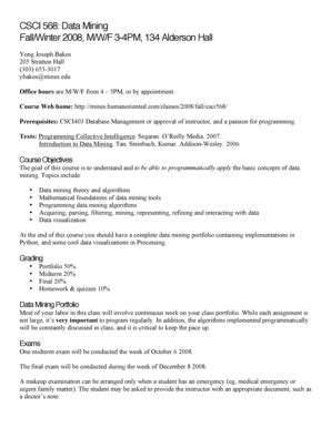 Fillable Online CSCI Data Mining Syllabus Fax Email Print PdfFiller