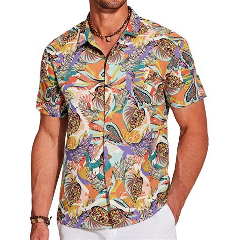 Leosware® Mens Hawaiian Shirt Short Sleeve Button Up 100 Cotton Brow