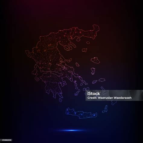 그리스지도 개요 별과 선 여러 색상 추상 프레임 워크 어두운 배경에 미래 지향적인 낮은 다각형 와이어 프레임 선 및 점 디자인 0명에 대한 스톡 벡터 아트 및 기타 이미지