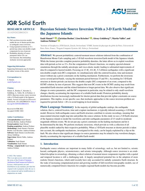 Pdf Bayesian Seismic Source Inversion With A 3‐d Earth Model Of The