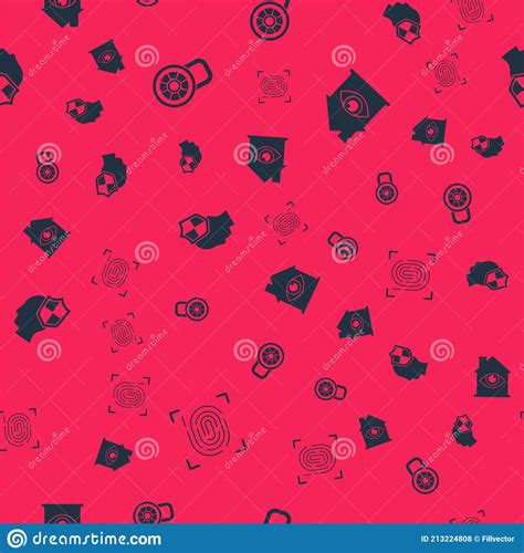 Set Fingerprint Safe Combination Lock Head With Shield And House Eye Scan On Seamless Pattern