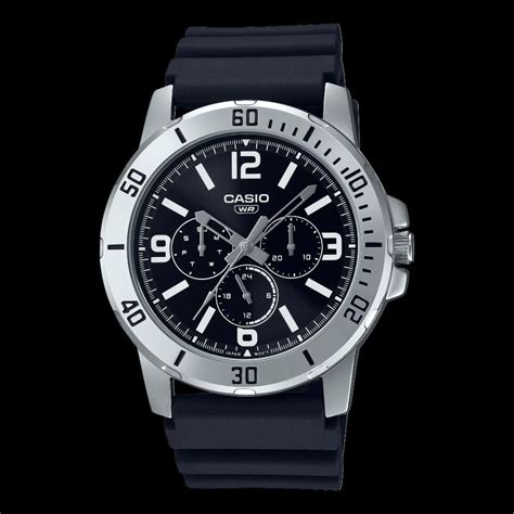 【金台鐘錶】casio 卡西歐 Mtp Vd300 1b 膠錶帶 日期顯示 生活防水 黑x銀 時尚三眼 蝦皮購物