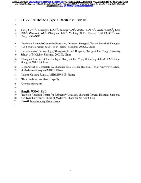 Pdf Ccr7 Dendritic Cells Define A Type 17 Module In Psoriasis