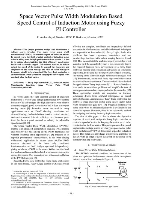 Pdf Space Vector Pulse Width Modulation Basedspeed Control Of