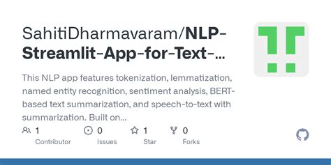 GitHub SahitiDharmavaram NLP Streamlit App For Text Insight With Speech Summarization This