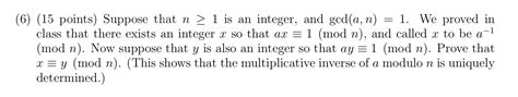 Solved 6 15 Points Suppose That N≥1 Is An Integer And