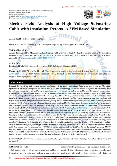 pdf electric field analysis of high voltage submarine cable with