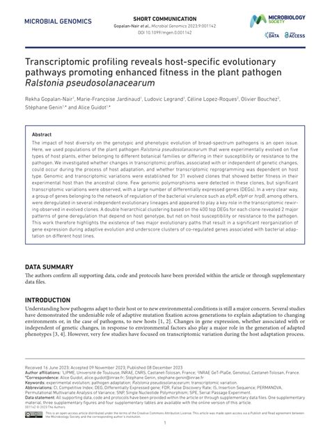 Pdf Transcriptomic Profiling Reveals Host Specific Evolutionary