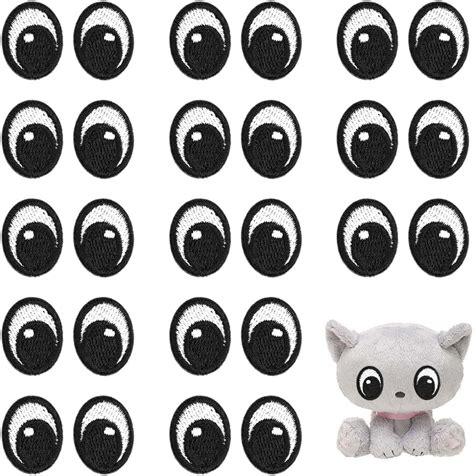 20 Pairs White Black Eyes Iron On Patch Cute Eyes Embroidery Patches