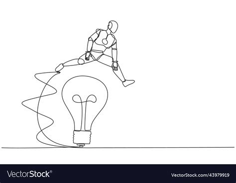 Single Continuous Line Drawing Robot Jumping Over Vector Image