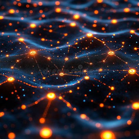Glowing Network Of Connected Nodes And Lines In Dark Digital Space