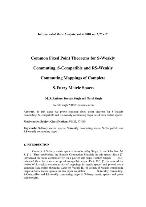 Pdf Common Fixed Point Theorems For S Weakly Commuting S Compatible