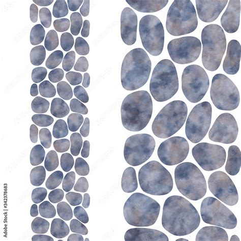 Watercolor Gray Cobblestone Pavement On White Background Vertical