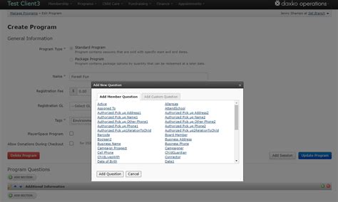 Daxko Operations Adding Program Questions