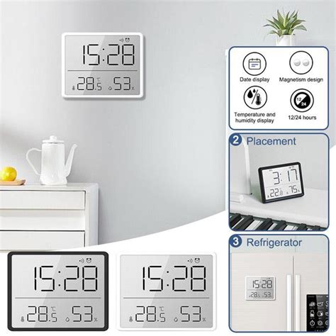 Magnetic Lcd Digital Alarm Clock Large Screen Date Temperature Humidity Display Multi Functional
