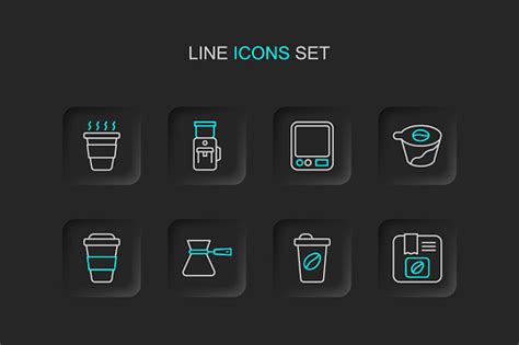 세트 라인 커피 원두 가방 커피 컵 터크 메이커 전자 저울 전기 그라인더 및 아이콘 위에 붓습니다 벡터 가리기에 대한 스톡 벡터 아트 및 기타 이미지 Istock