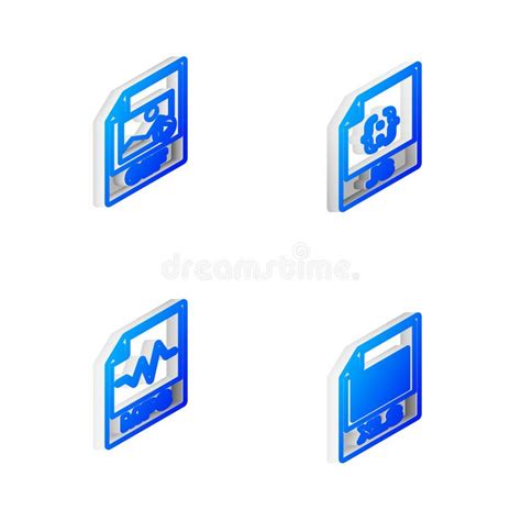 Set Isométrico Line Js File Document Mp Y Xls Icon Vector Stock de ilustración