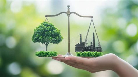Environmental Balance Concept Nature Vs Industry On Scales In Human