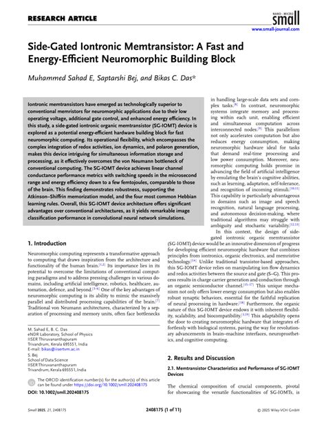 Side‐gated Iontronic Memtransistor A Fast And Energy‐efficient