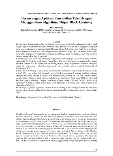Perancangan Aplikasi Penyandian Teks Dengan Menggunakan Algoritma