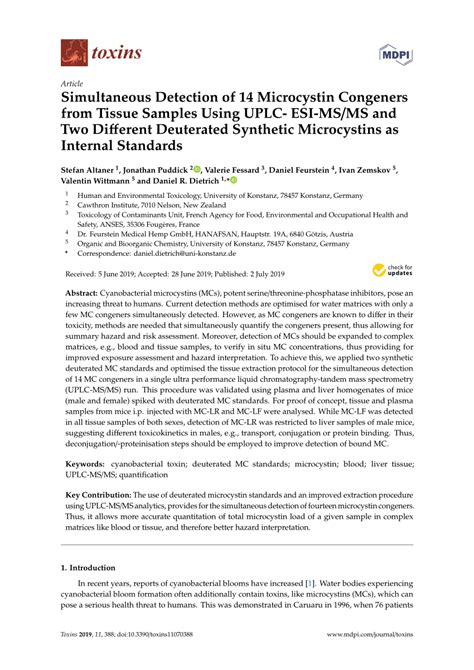 Pdf Simultaneous Detection Of 14 Microcystin Congeners From Tissue