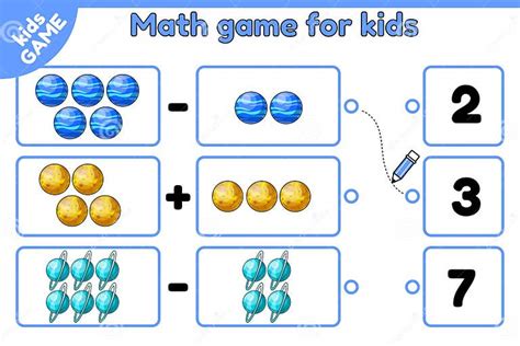 Math Space Game Count Planets And Choose Number Stock Vector