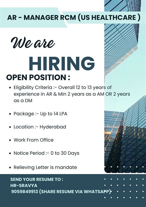 Lakshmi Sravya On Linkedin We Are Hiring Ar Manager Rcm Us