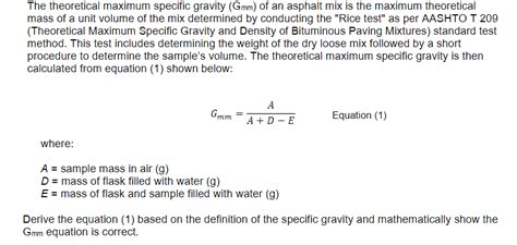 solved the theoretical maximum specific gravity gmmm of an