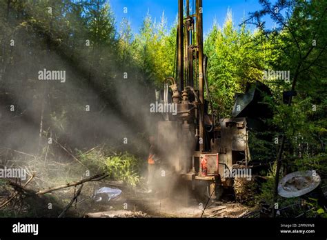 Working Process Of Drilling A Geological Well Dust When Drilling Borehole Drilling Rig In The