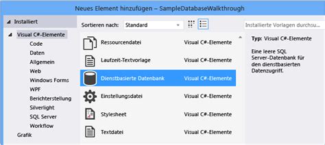 erstellen einer datenbank und hinzufügen von tabellen in framework