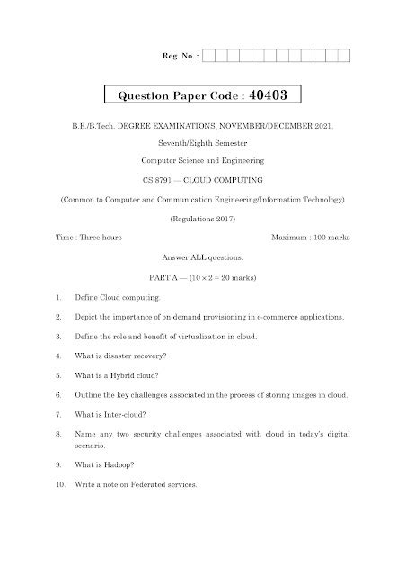 Anna University CS 8791 CLOUD COMPUTING For Computer Science And Engineering November December