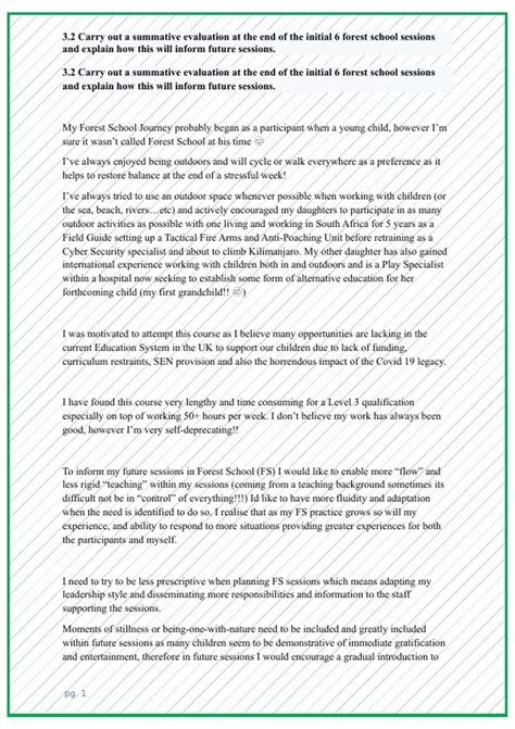 Unit 5 3 2 Carry Out A Summative Evaluation At The End Of The Initial 6 Forest School Sessions