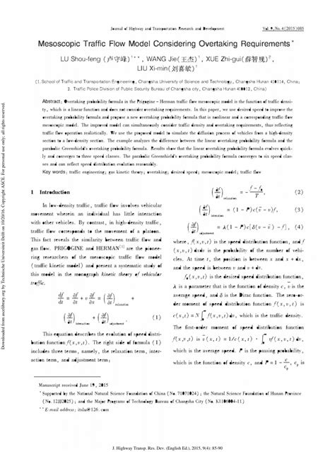 Pdf Mesoscopic Traffic Flow Model Considering Overtaking Requirements