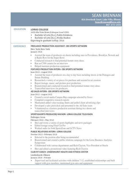 Sean Brennan Resume Pdf Cbs Advertising