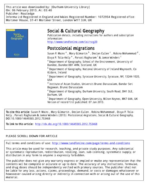 Pdf Postcolonial Migrations