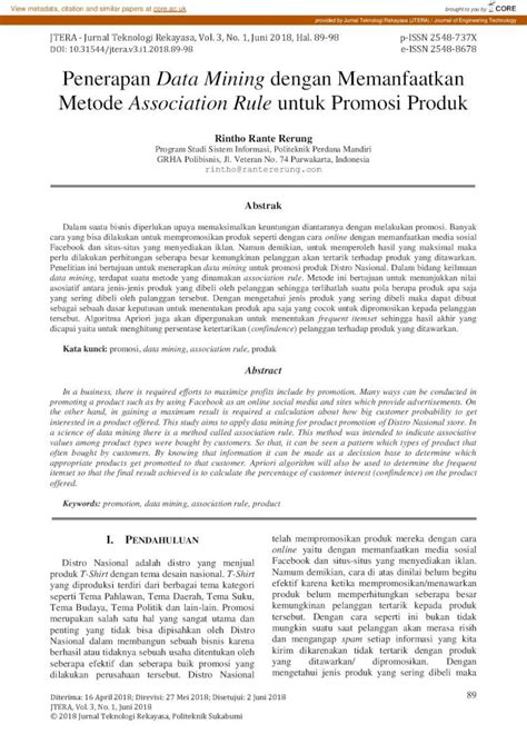 Pdf Penerapan Data Mining Dengan Memanfaatkan Metode · 2020 3 4