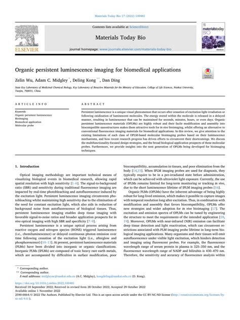 Pdf Organic Persistent Luminescence Imaging For Biomedical Applications