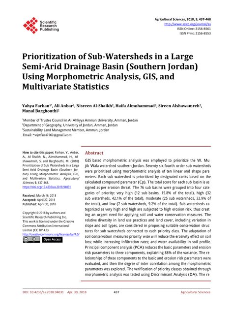 Pdf Prioritization Of Sub Watersheds In A Large Semi Arid Drainage Basin Southern Jordan
