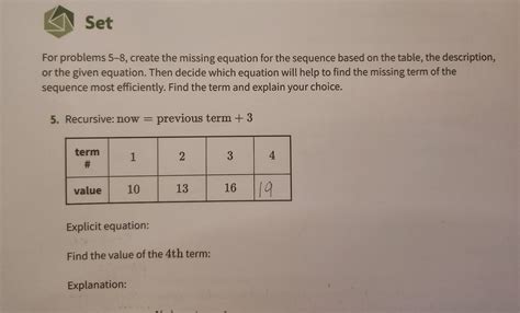 solved setfor problems 5 8 ﻿create the missing equation for