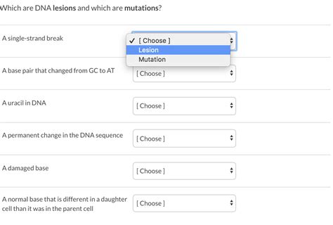 Solved Which Are DNA Lesions And Which Are Mutations A Chegg