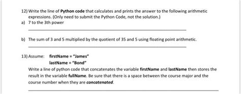 Solved 12 Write The Line Of Python Code That Calculates And