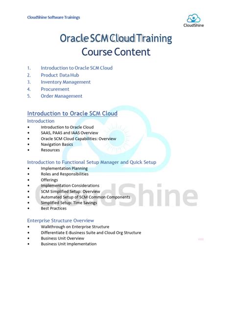 Cloudshine Courst Oracle Scm Cloud Training Pdf Procurement Cloud Computing