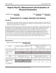 Measurements Lab 1 Report Docx Physics I Laboratory Faculty Of Science UOIT Report PhyI 01