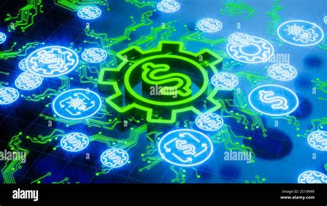 Glowing Cryptocurrency Network Neon Green Dollar Symbol Blue