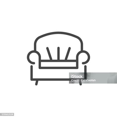 선형 디자인의 소파 아이콘 룸 서비스 라벨 호텔 호스텔 아파트 예약의 사이트에 대한 기호 라운지 픽토그램 선 스타일의 벡터