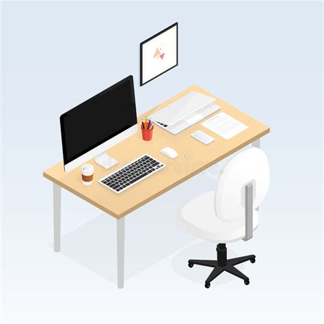 Isometric Work Place Computer Teamwork Gear Vector Stock Vector Illustration Of Coffee Space