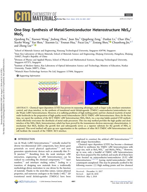 Pdf One Step Synthesis Of Metalsemiconductor Heterostructure Nbs2mos2