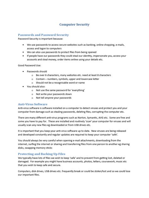 Computer Security Guide Pdf Password Computer Virus