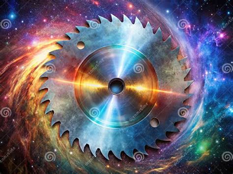 A Surreal And Rotating Circular Saw Blade A Double Exposure Of Metal Galaxy And Cosmic Machinery