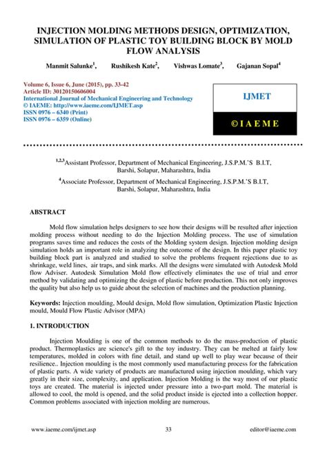 Injection Molding Methods Design Optimization Simulation Of Plastic Toy Building Block By Mold